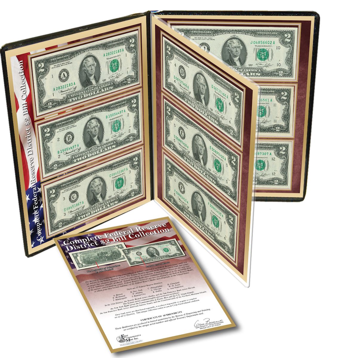 Two Dollar Bill Complete District set - All 12 Federal Reserve Districts