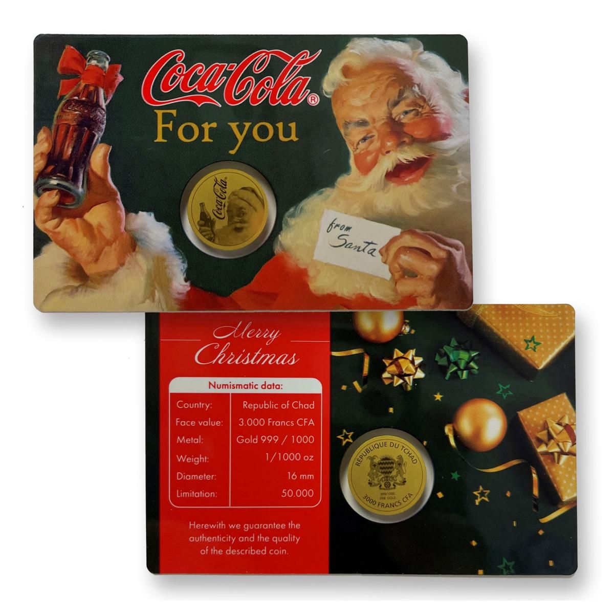 Coca Cola from Santa Gold Coin - 1/1000 Ounce (Chad)