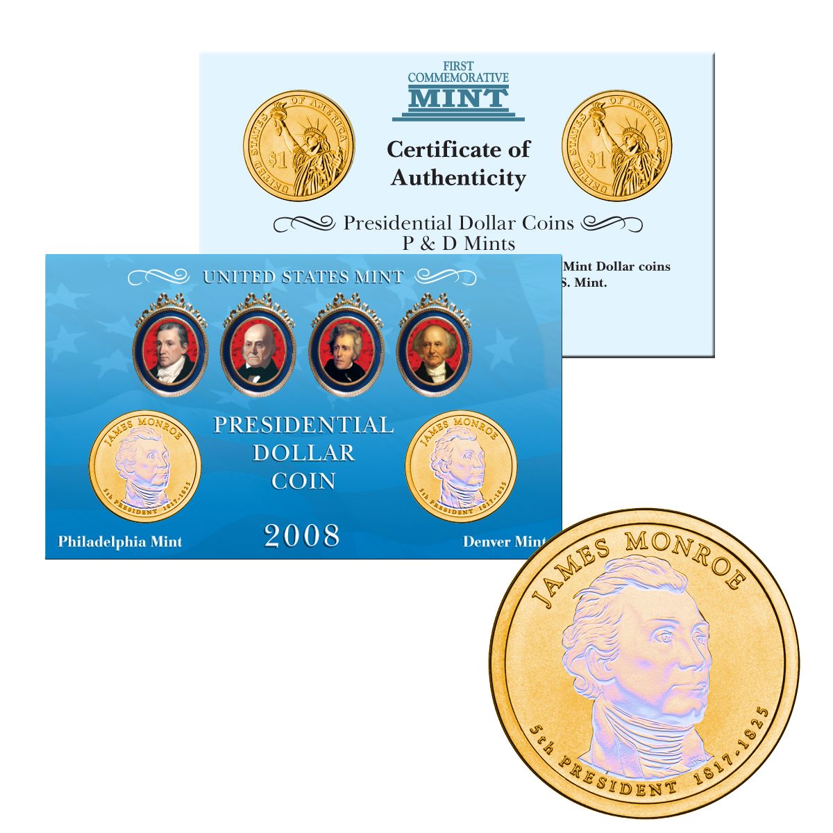 24k Gold Hologram P & D Presidential Dollar Sets