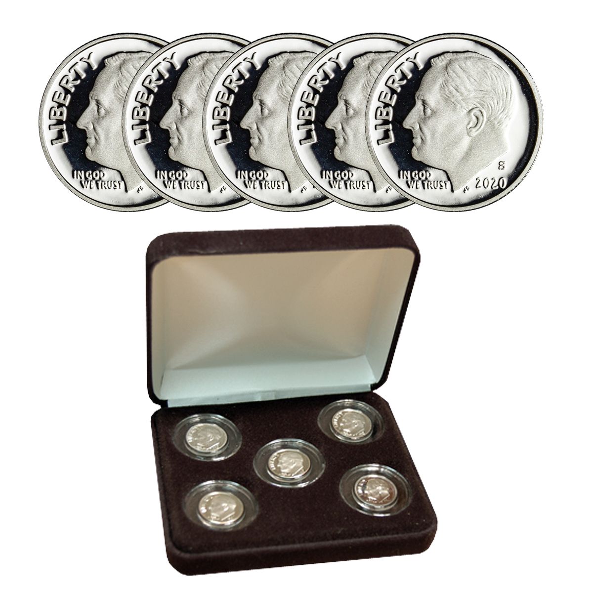 S Mint Proof Dimes - 5 Decades - The Patriotic Mint