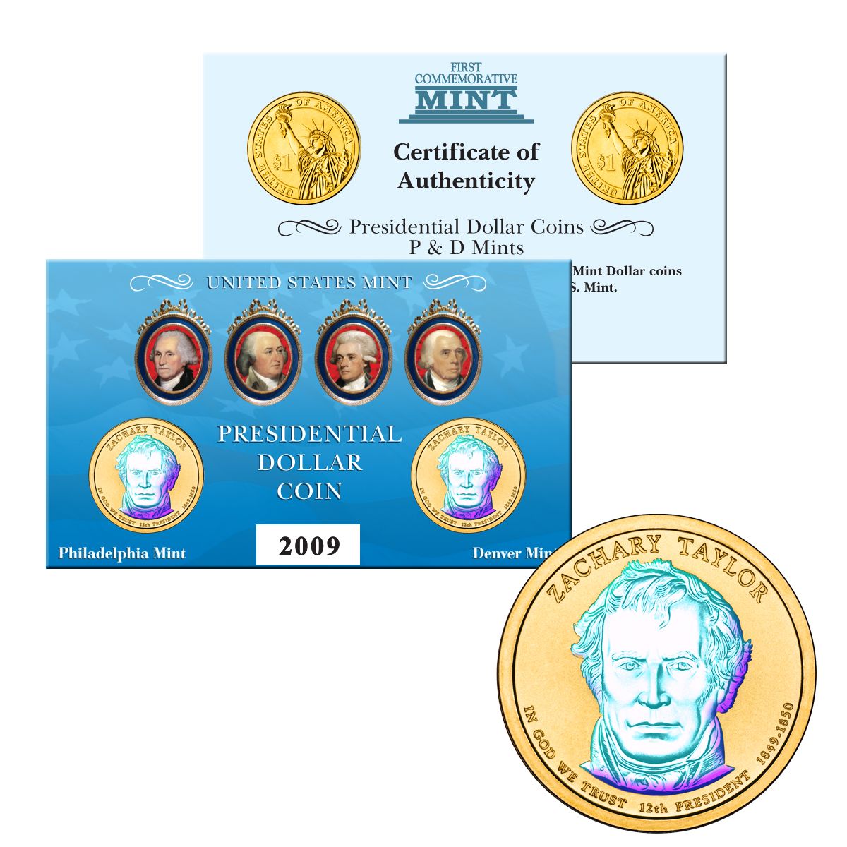 24k Gold Hologram P & D Presidential Dollar Sets