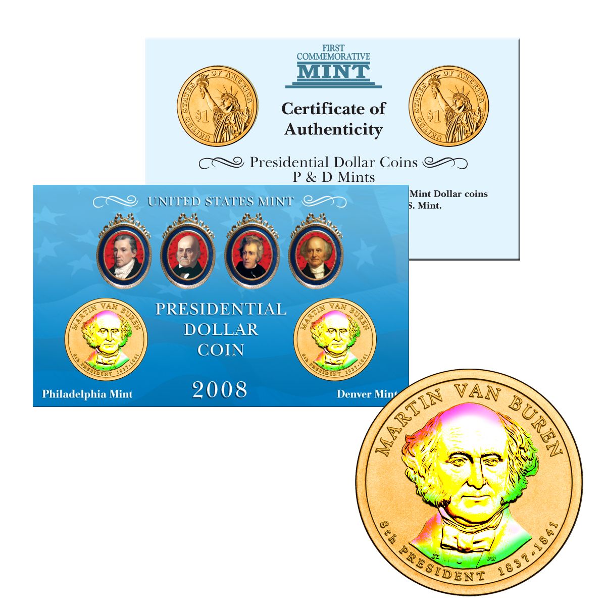 24k Gold Hologram P & D Presidential Dollar Sets